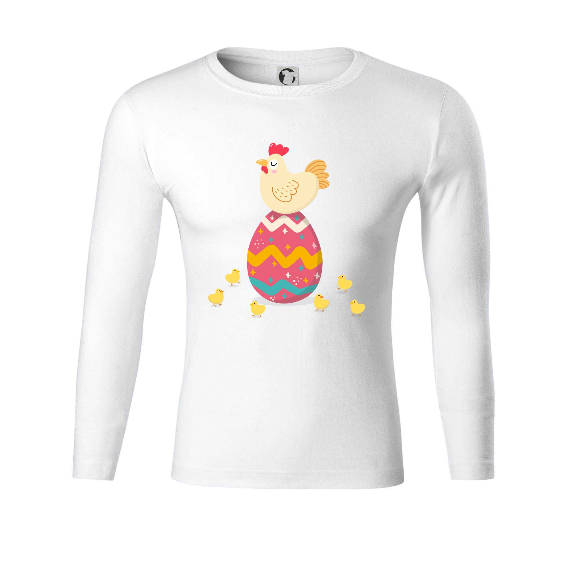 Slepice sedící na velikonočním vejci - Tričko Progress s dlouhým ...