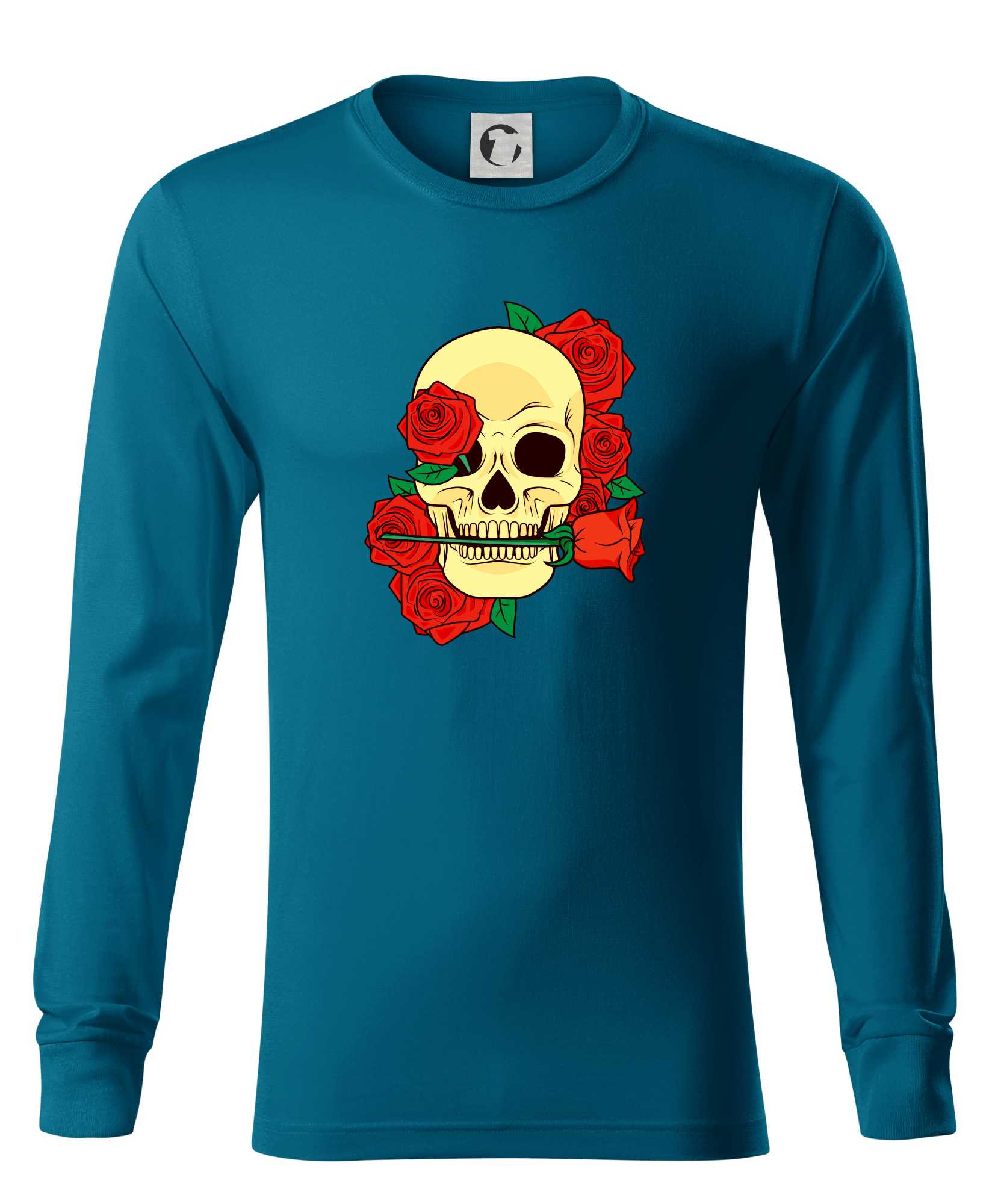 Lebka držící růži - Triko s dlouhým rukávem LS R05 | MyShirt.cz