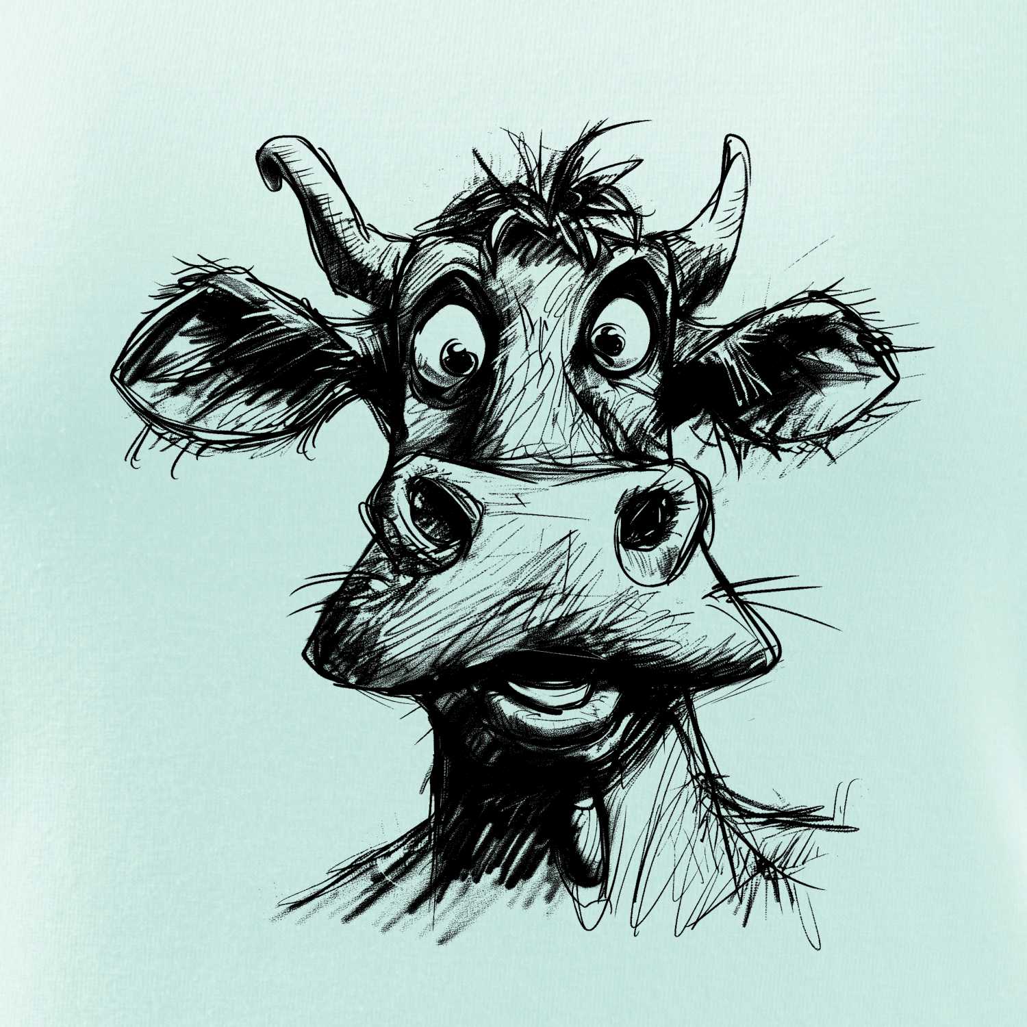 Černobílá karikatura světlá kráva hlava - Klasické pánské triko ...